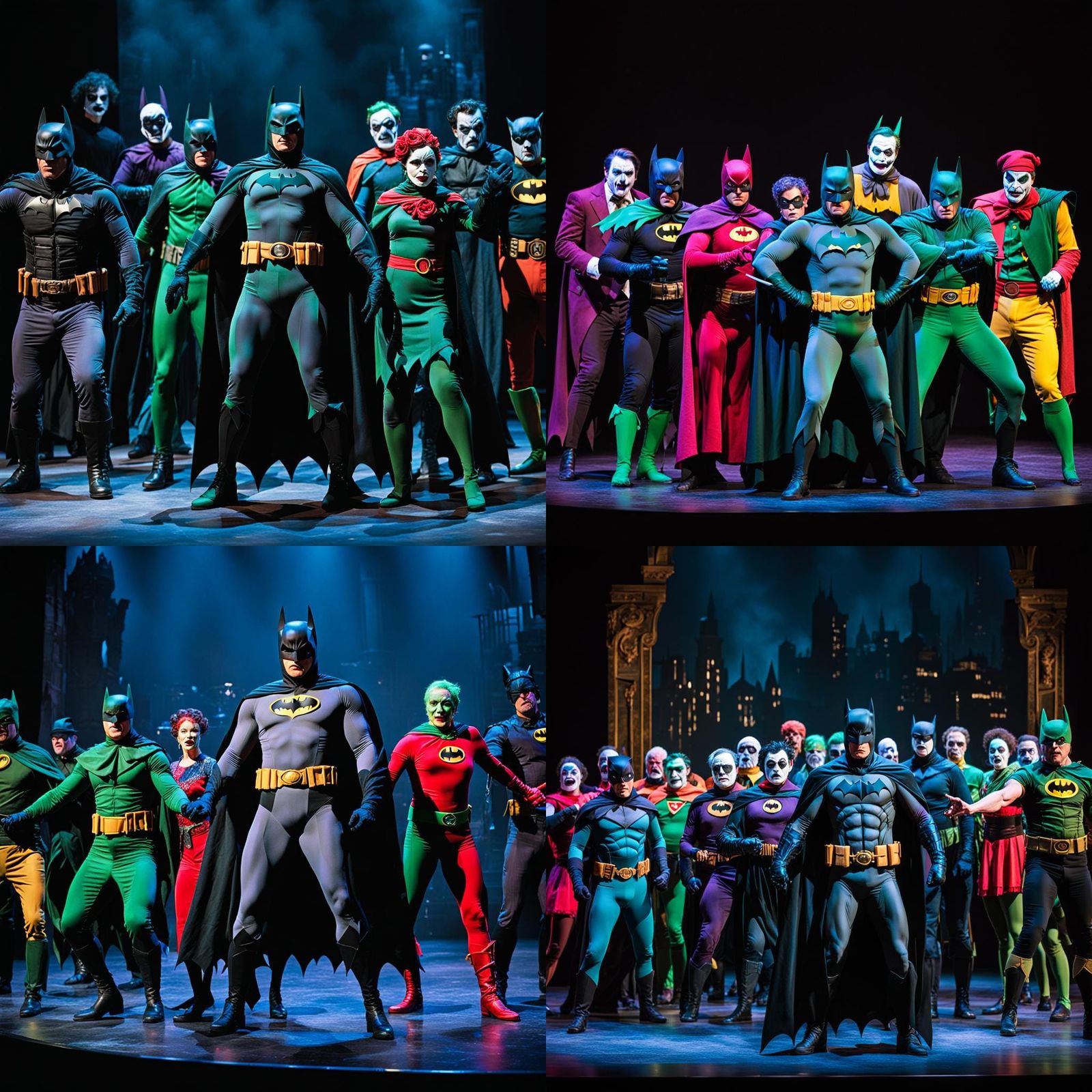 several men and women are seen on stage, preforming a dramatic opera ...