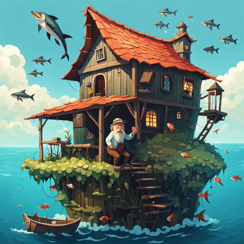 A multi-storey rickety old man in a rickety old house on a tiny island ...