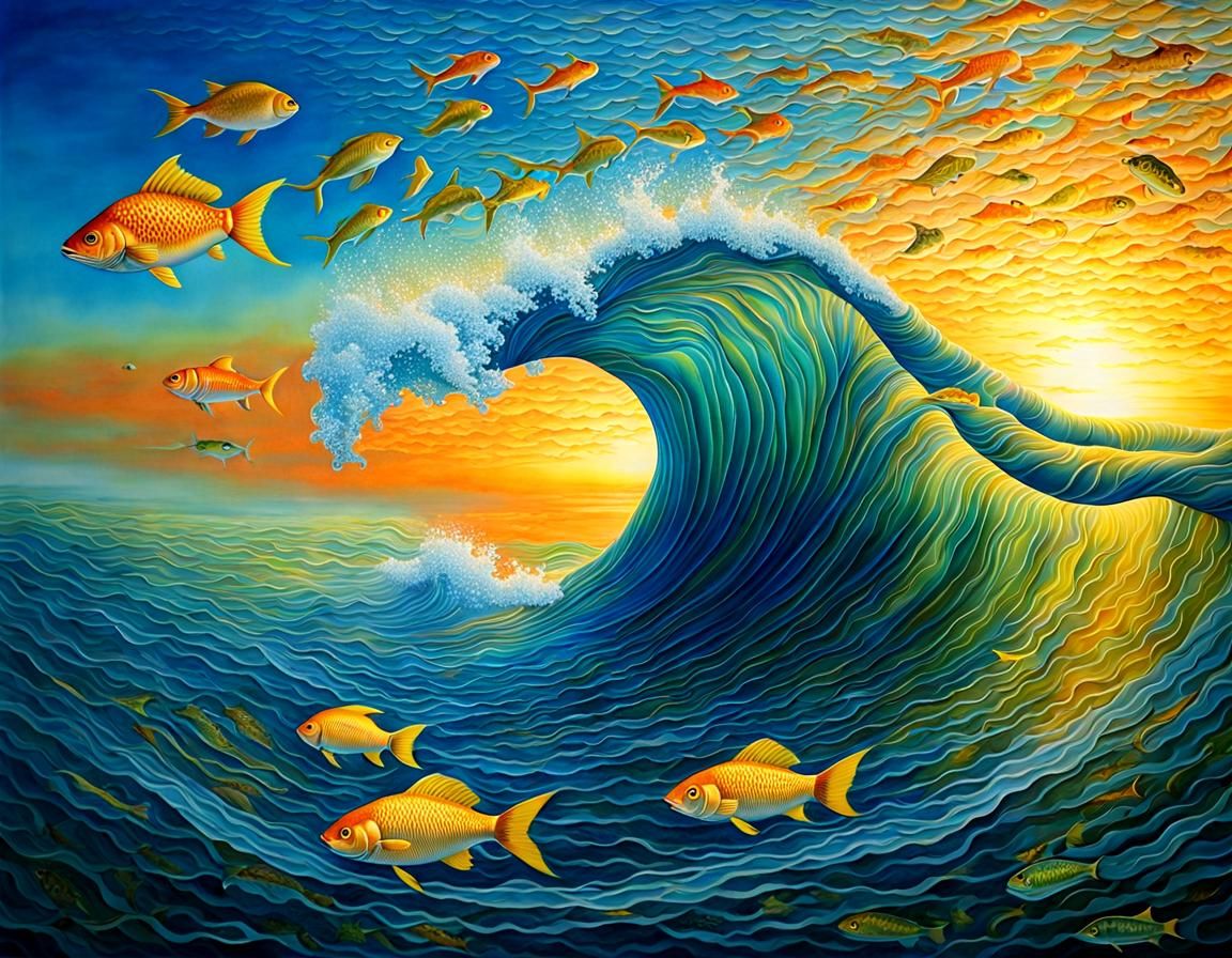 swimming with ocean waves - AI Generated Artwork - NightCafe Creator