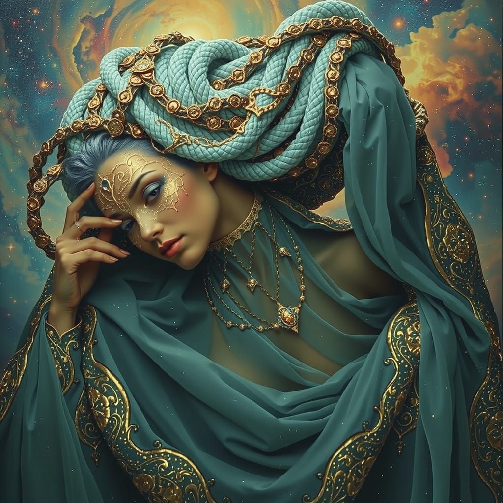 Cosmic Figure in Stardust Gown, Hyperrealistic Exp... - AI Art