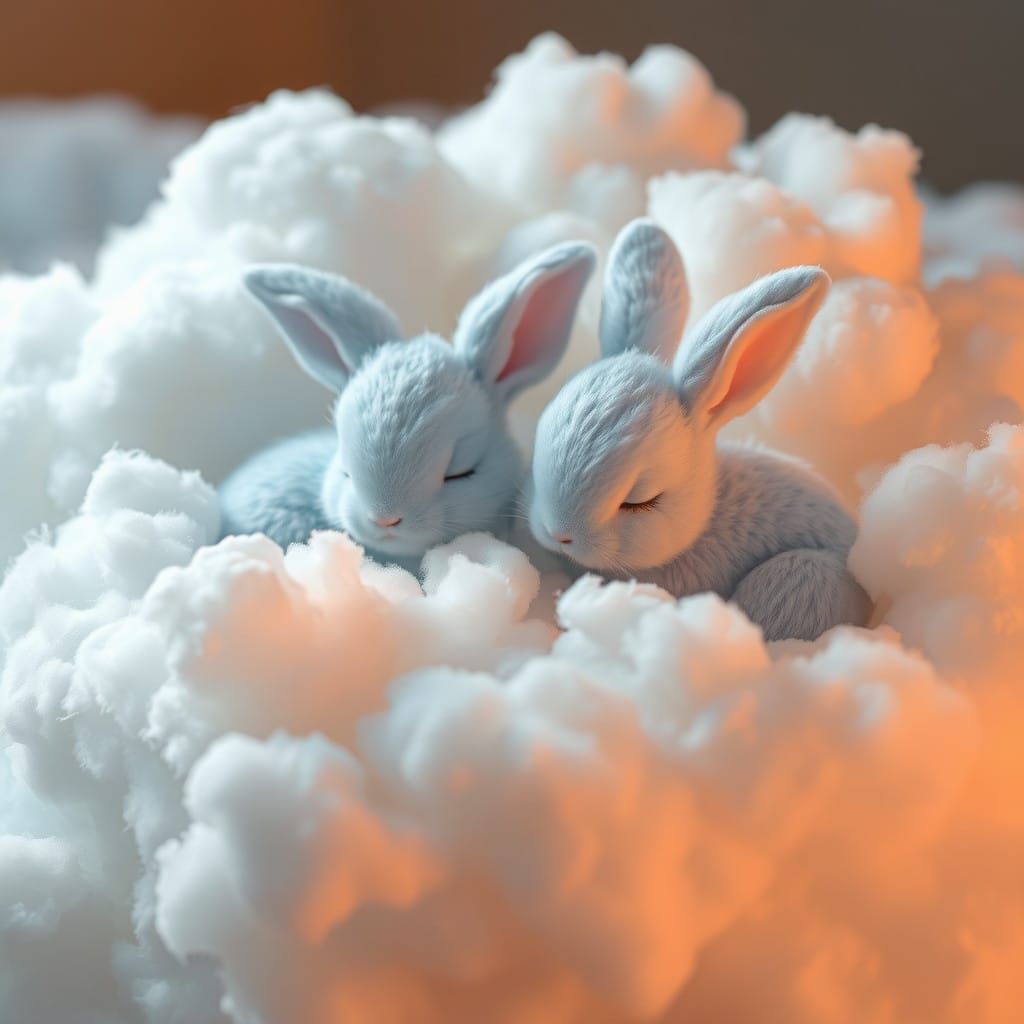 Cute rabbits - Adorable Cloud Rabbits in Serene Sunset Atmos...