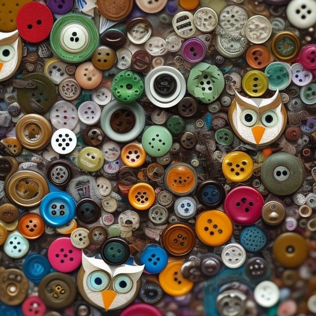 Button collage with owl faces - AI Generated Artwork - NightCafe Creator