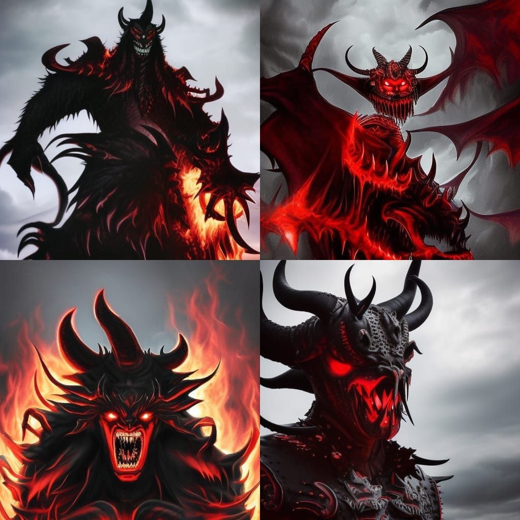 the fearsome Demon King, stands tall with an imposing presence. His jet ...