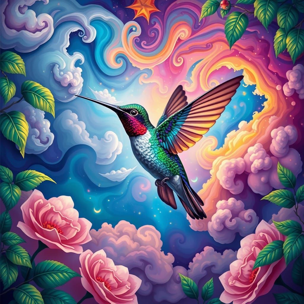 psychedelic, hummingbird, dream - Surreal Hummingbird in Vib...