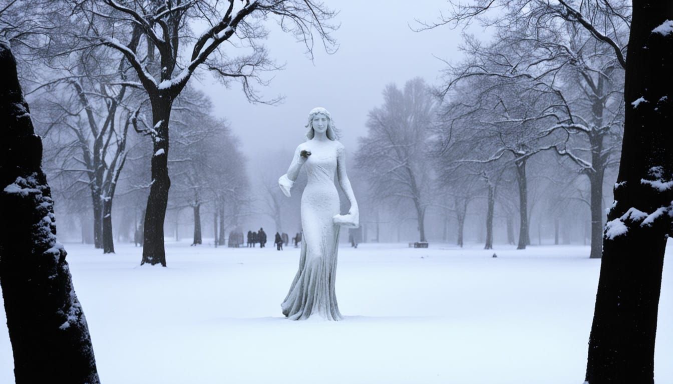 snow statue - Ethereal Snow Woman Standing Majestically