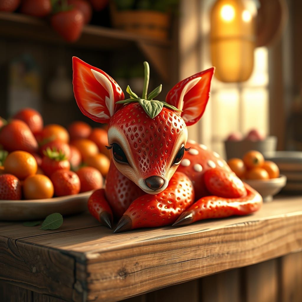 Fawn made of Strawberry - Delicate Strawberry Fawn in Whimsi...