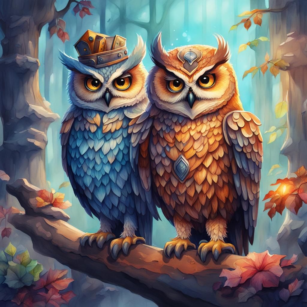 A wisdom owl and her family , watercolor painting.cartoon. - AI Generated Artwork - NightCafe ...