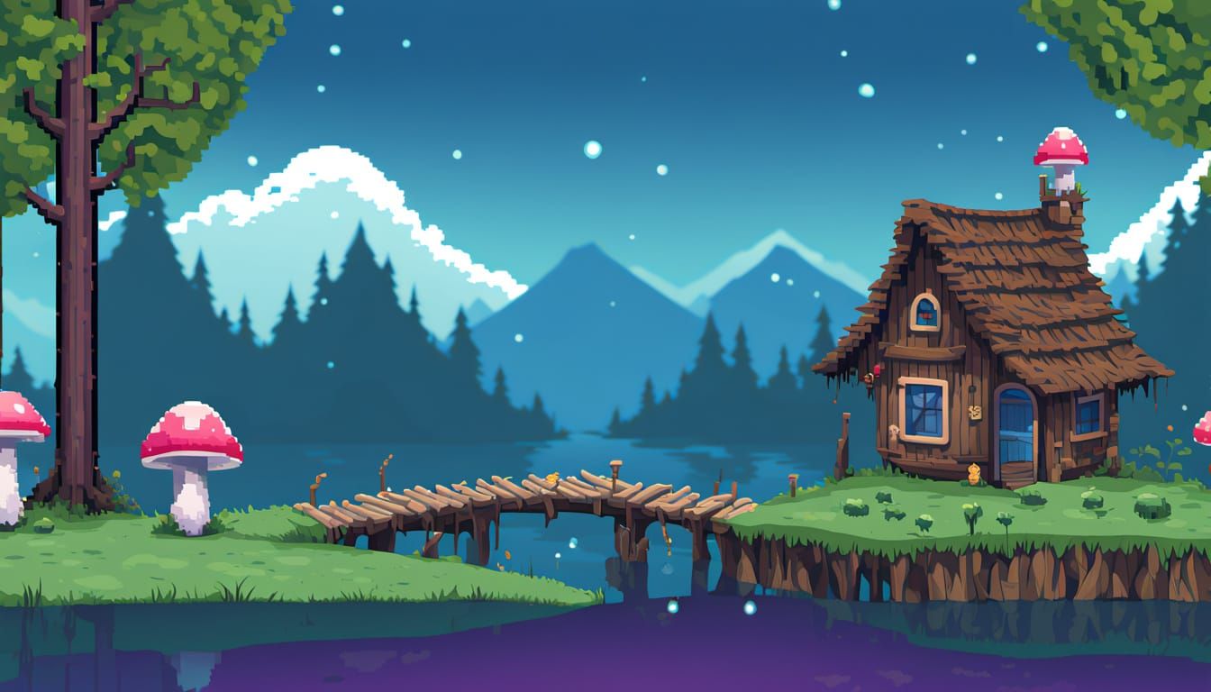 Enchanted Forest Pixel Art Background in Vibrant 1... - AI Art