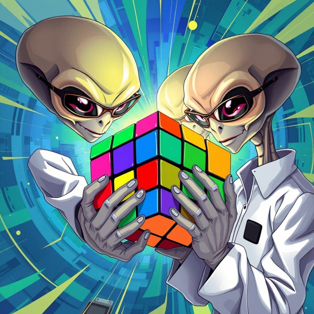 alien try to figure Rubik's Cube - Aliens Baffled by Rubik's...
