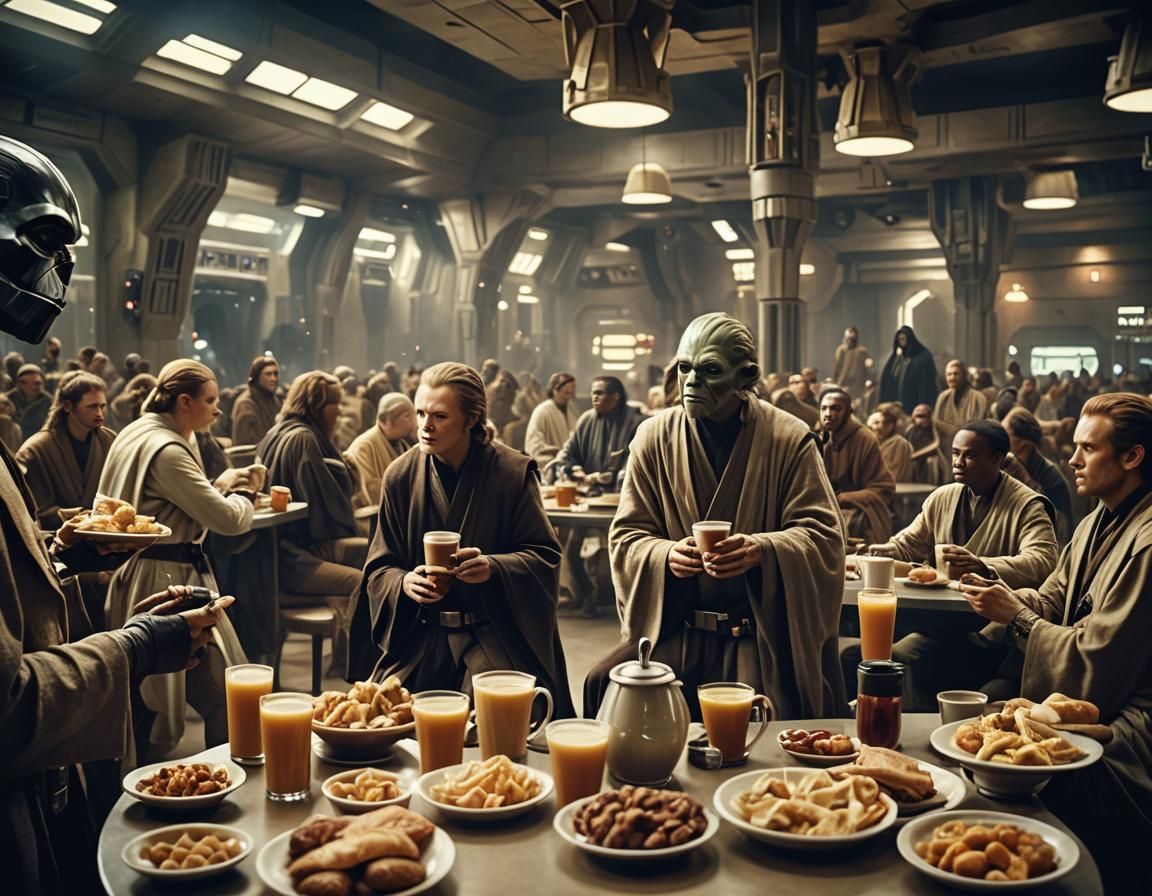 star-wars cafeteria inside the Jedi temple with a variety of jedi ...