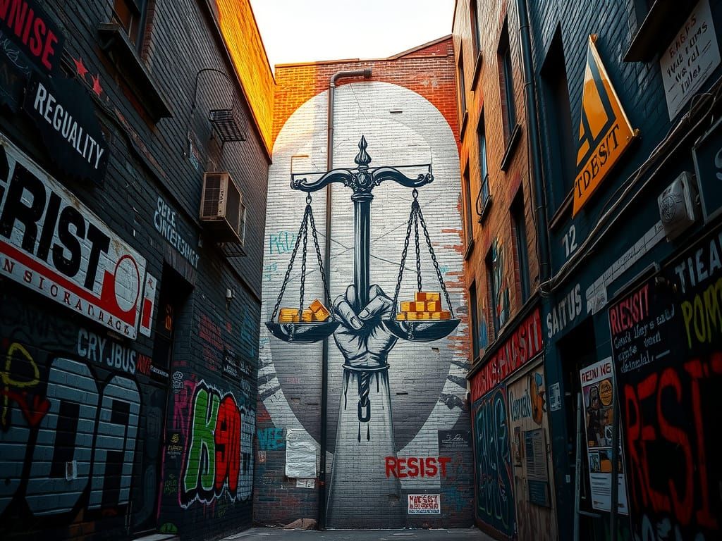 Urban Alleyway: Protest Art in Gritty Detail - AI Art