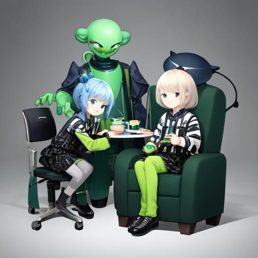 Cute aliens are sitting chair - AI Generated Artwork - NightCafe Creator