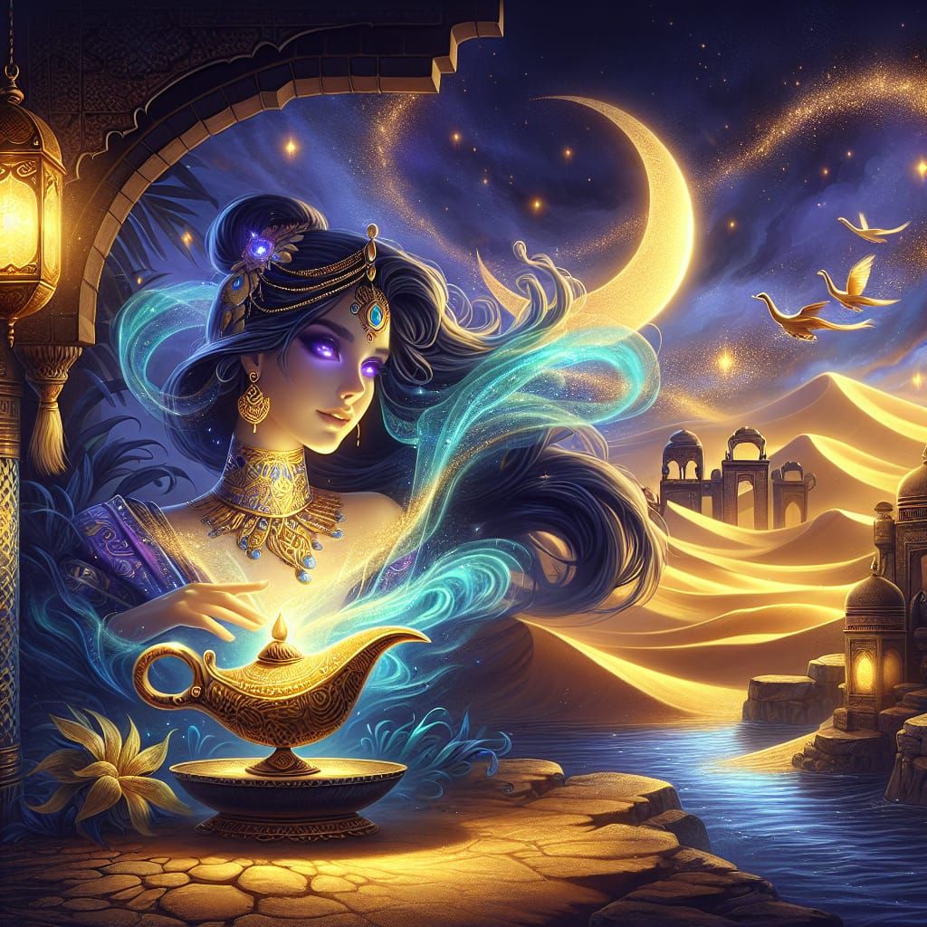 Magical Arabian landscape - Enchanted Arabian Nightscape wit...