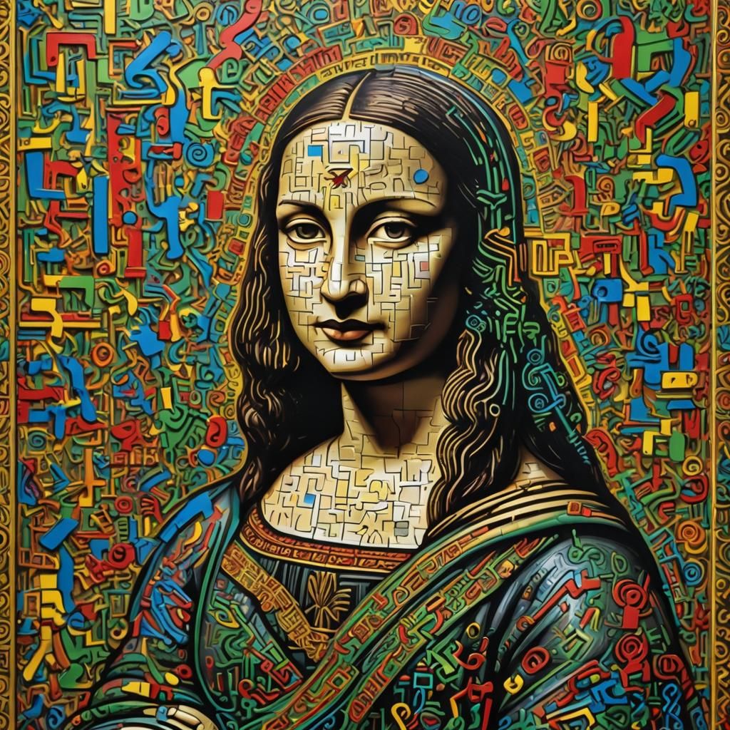 Mona Lisa painted by Keith Haring intricate details, HDR, beautifully ...