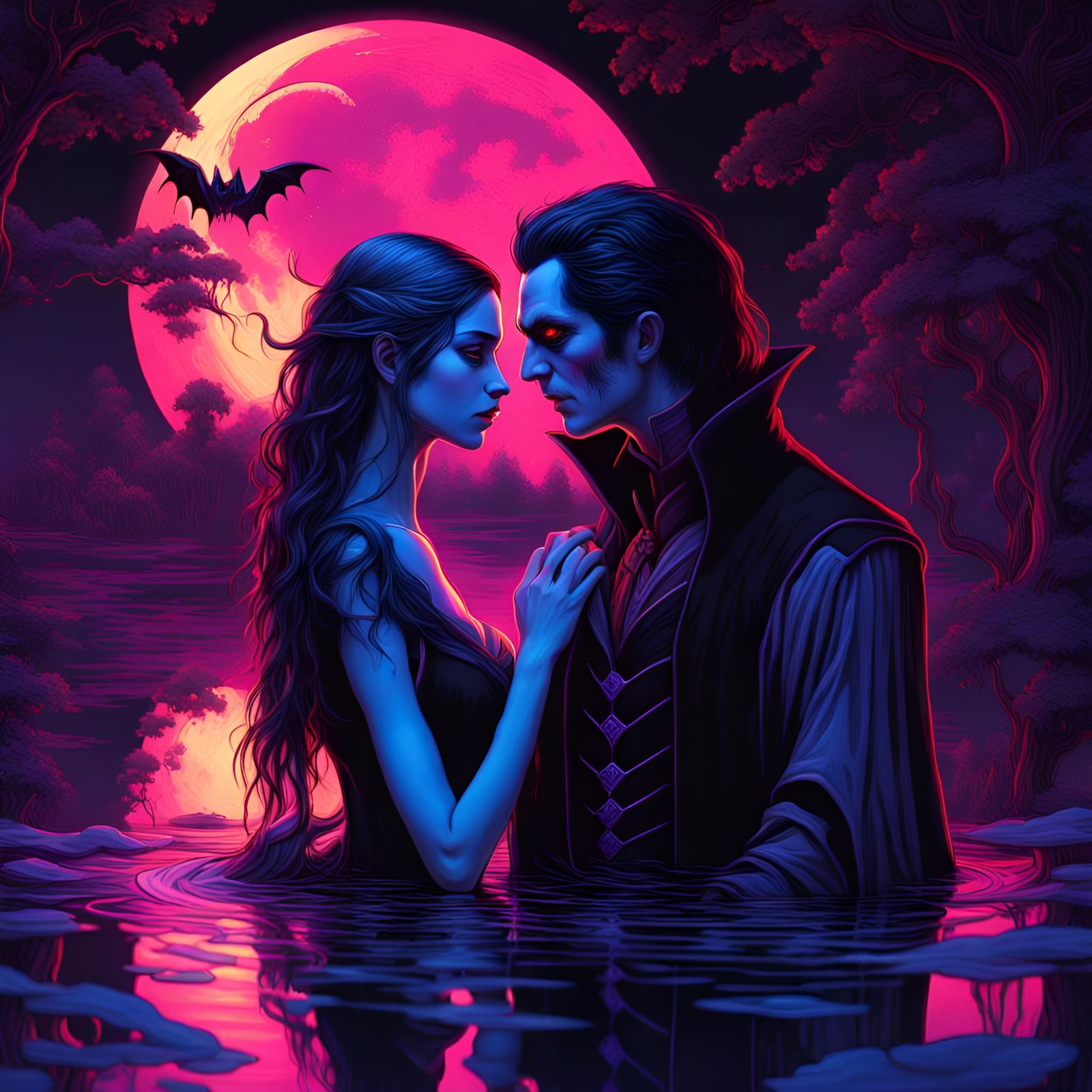 Vampire couple- blacklight art - AI Generated Artwork - NightCafe Creator