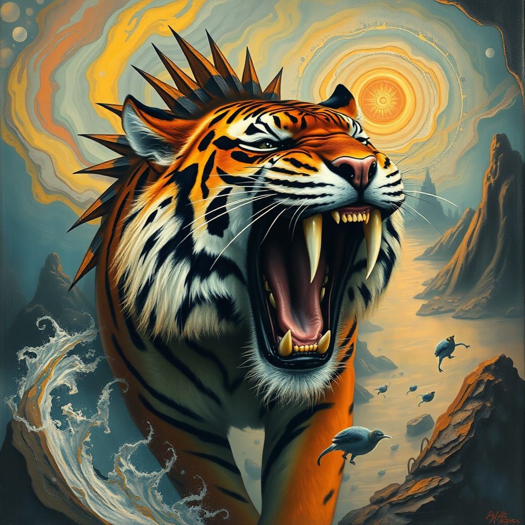 Spike Backed Tiger - Surreal Tiger Roars in a Dreamlike Land...