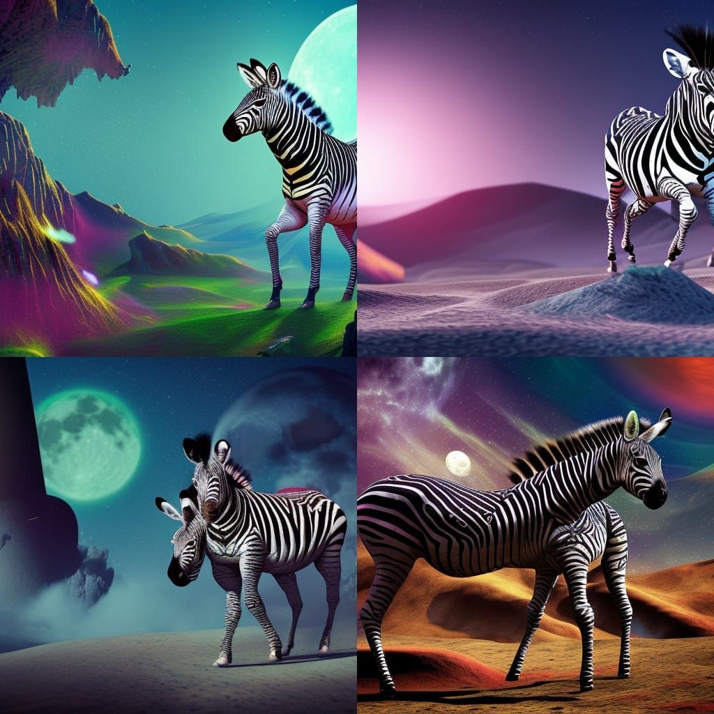 Zebra walking the moon on acid - AI Generated Artwork - NightCafe Creator