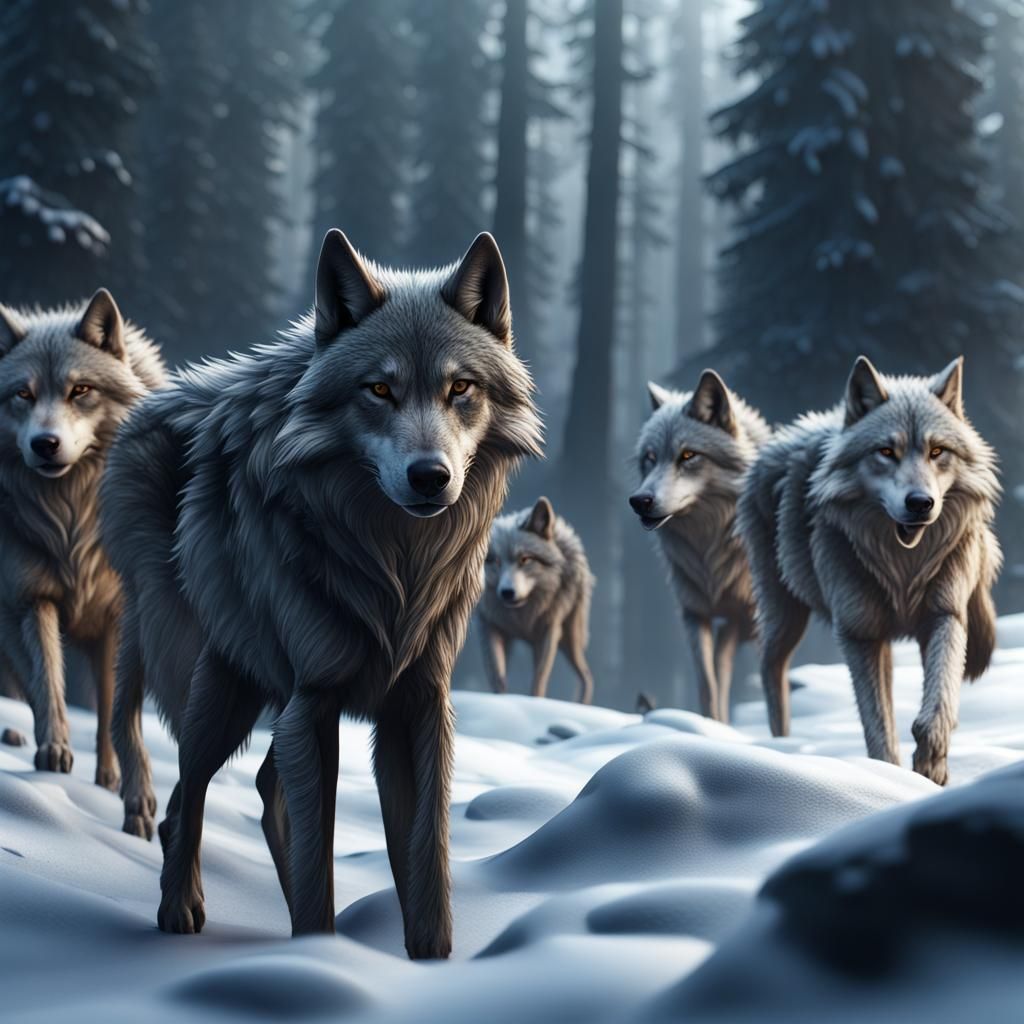 snow wolfs - Wolves in Snow: Detailed Fantasy Concept Art