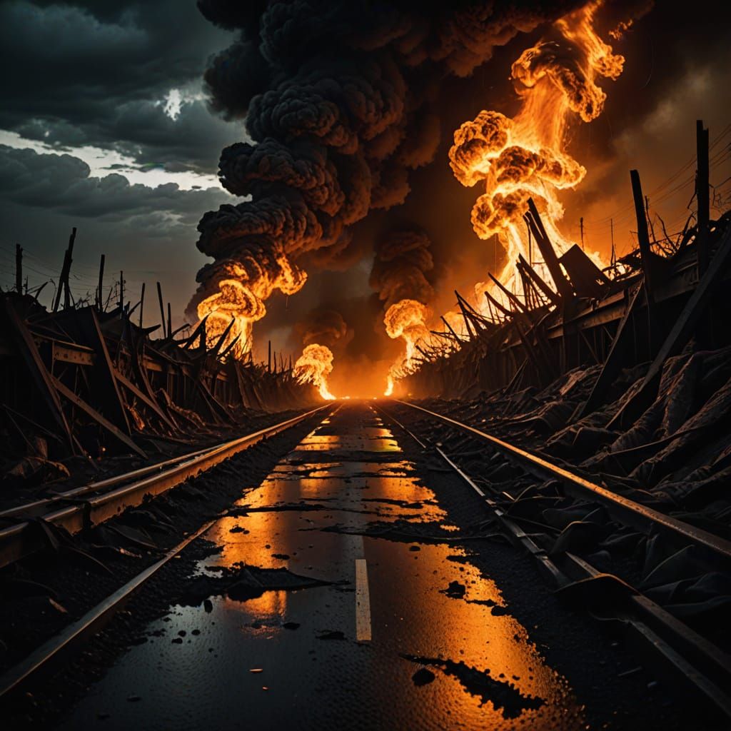 Highway to hell - Fiery Apocalyptic Highway in Dark, Moody C...