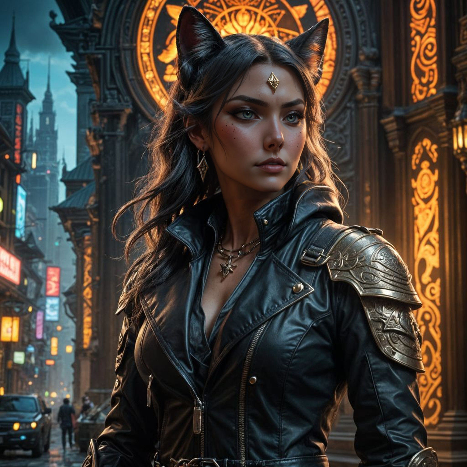 Majestic Dark Fantasy Feline Assassin in Triadic H... - AI Art