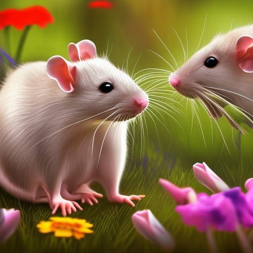 rats playing in a field of flowers, Hyperrealistic, splash art, concept ...
