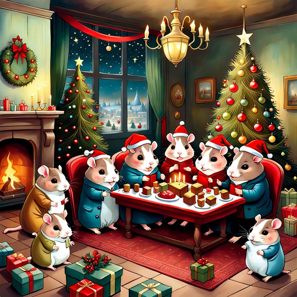 a family of hamsters celebrating - AI Generated Artwork - NightCafe Creator
