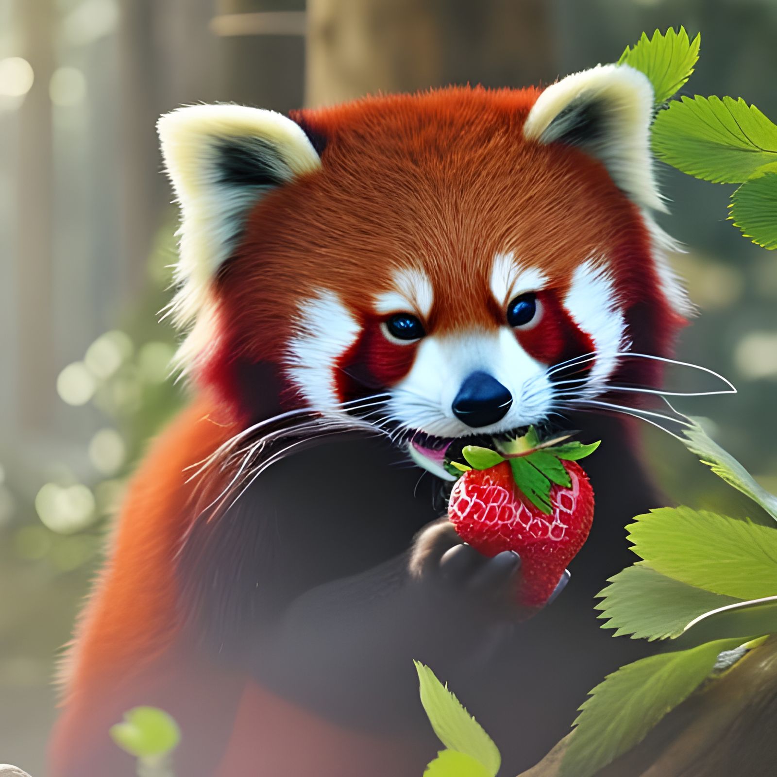 Red panda eating red strawberry~ - AI Generated Artwork - NightCafe Creator