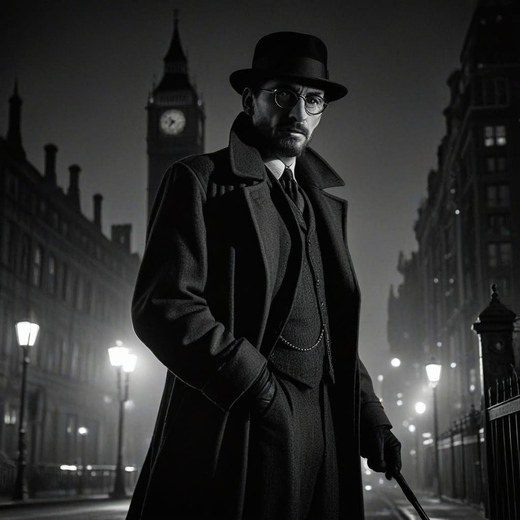 Gothic Detective in a Foggy Victorian Cityscape - AI Art
