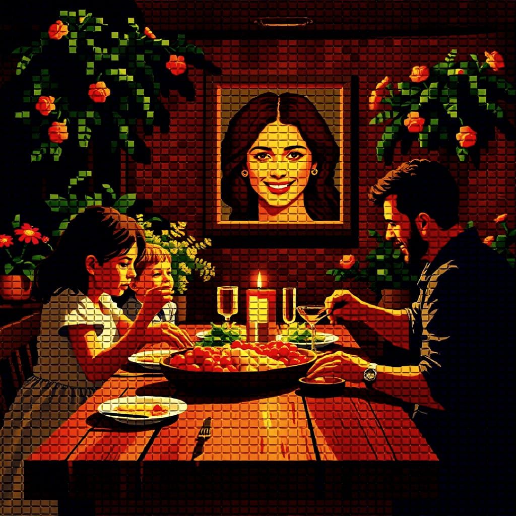 Photomosaic Family - Surreal Blocky Family Portrait in Dali-...