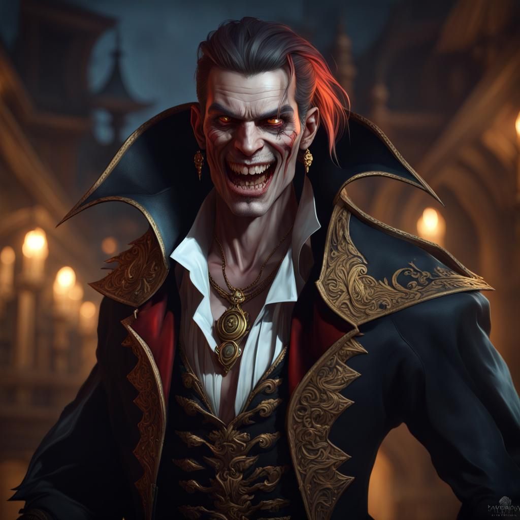 Dynamic full body shot of a vampire pirate, vampirate, cape, pointy ...