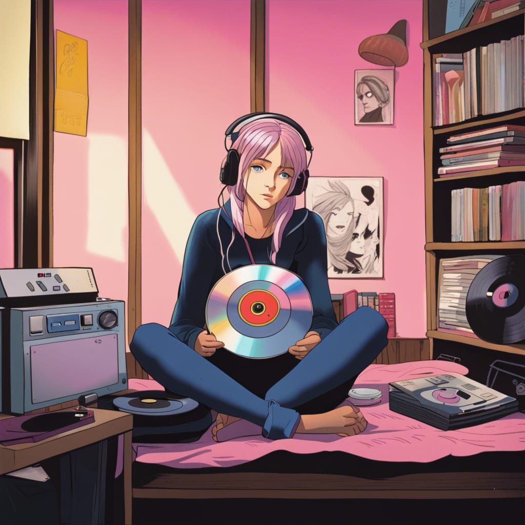 Girl with a vinyl - AI Generated Artwork - NightCafe Creator