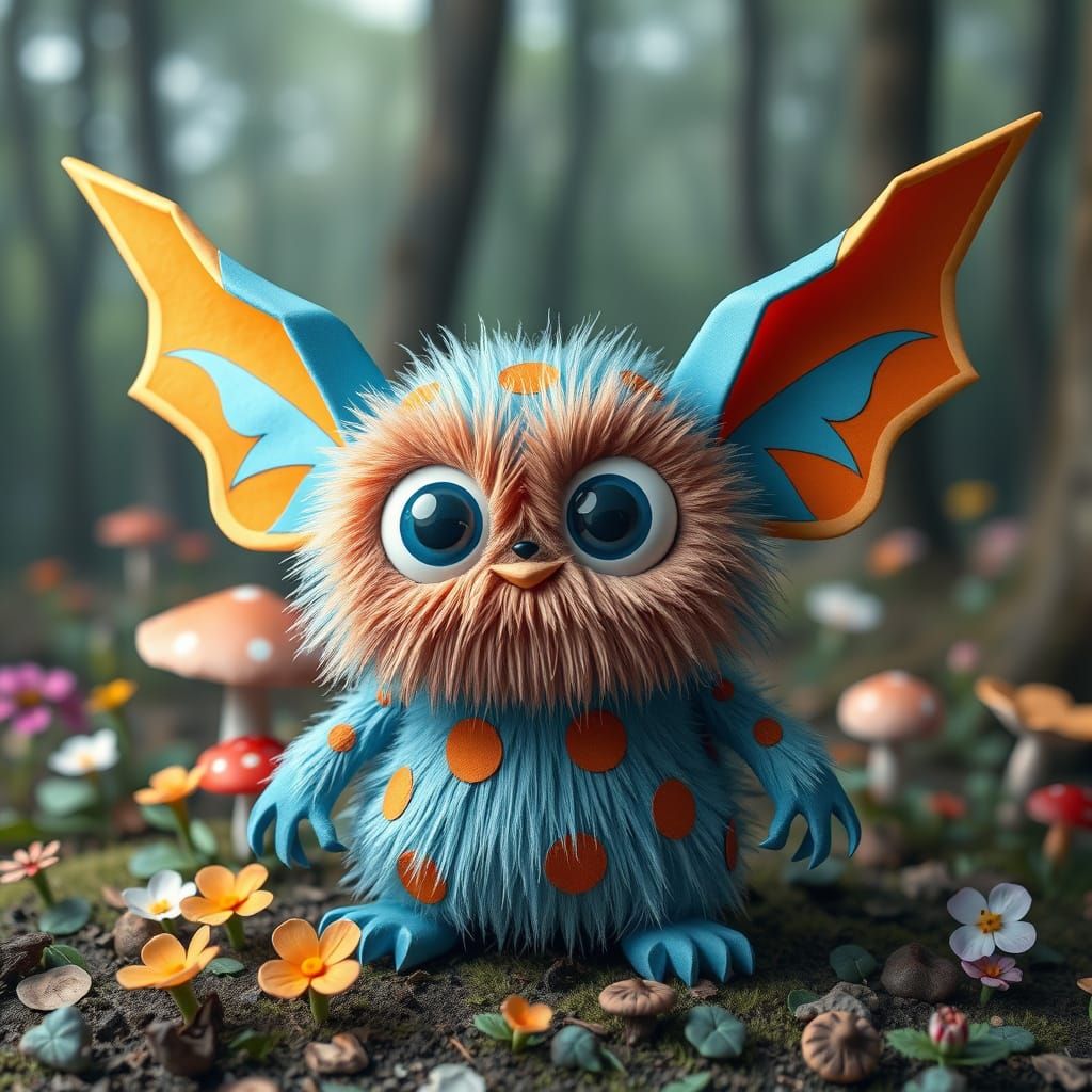 Cute Polka Dot Monster in a Neon Forest - AI Art