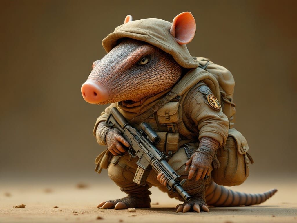 A Heavily Armedillo - Battle-Ready Armadillo in Military Ge...
