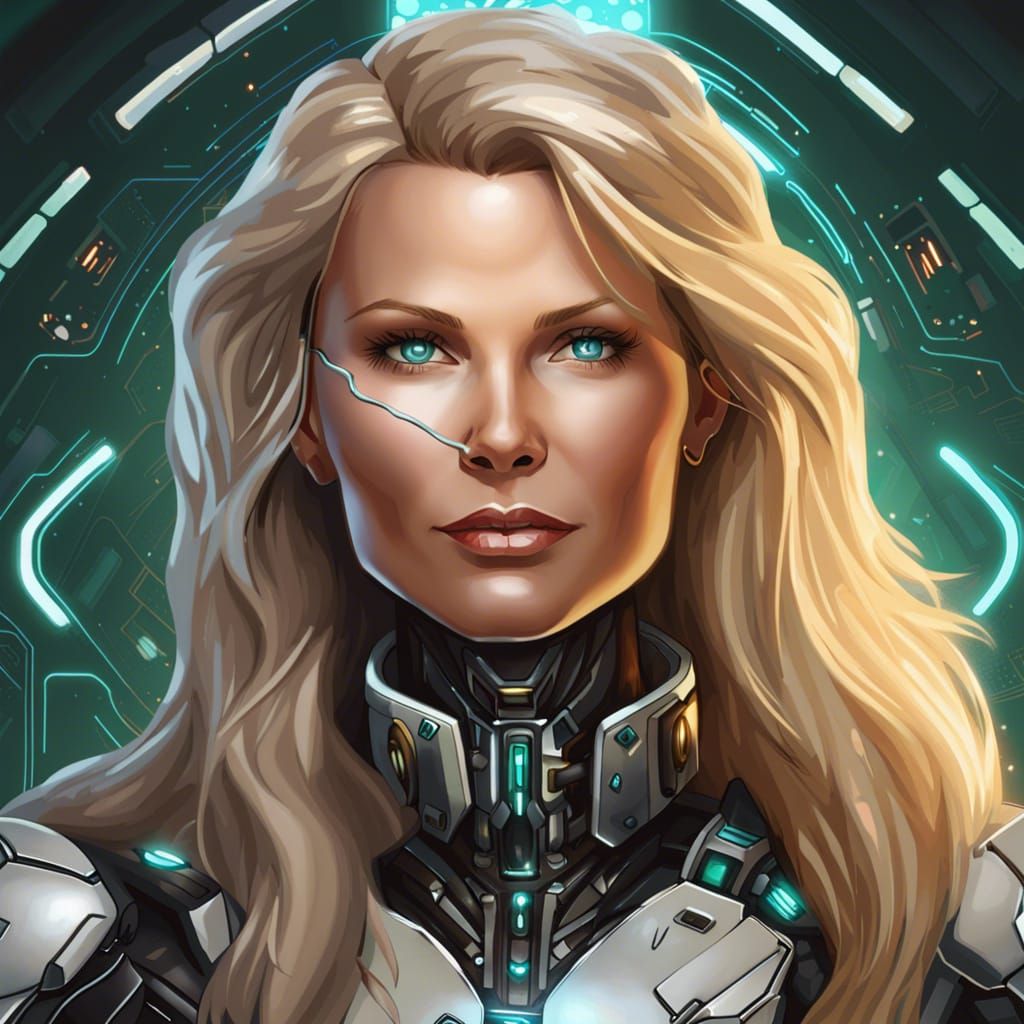 christie brinkley as a cyborg in the art style of stellaris - AI ...