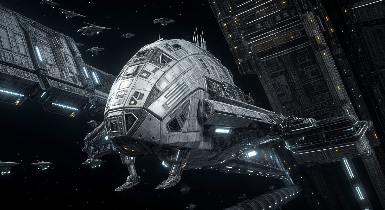 Spaceship docking at a space station