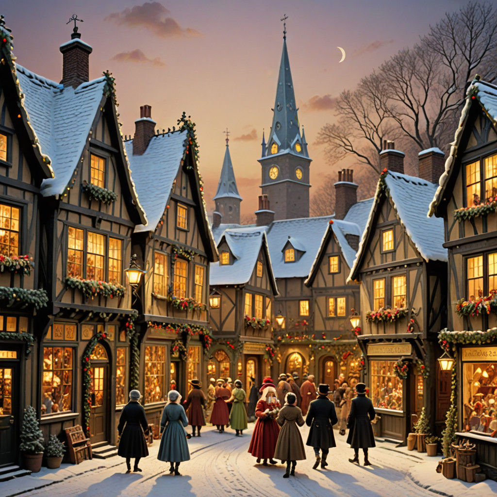 A Whimsical Christmas in a Dickensian Village - AI Art