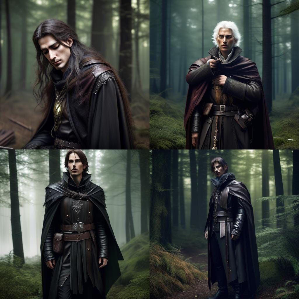 warlock, man, human, light leather, dark magic, sleeping forest ...
