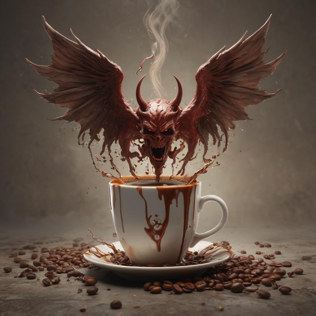 A coffe cup as the devil fighting decaf coffee as the angel - AI ...