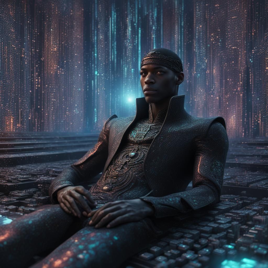 A HOLOGRAPHIC BLACK GOD LAYING IN THE MIDST OF THE MATRIX CODES - AI ...