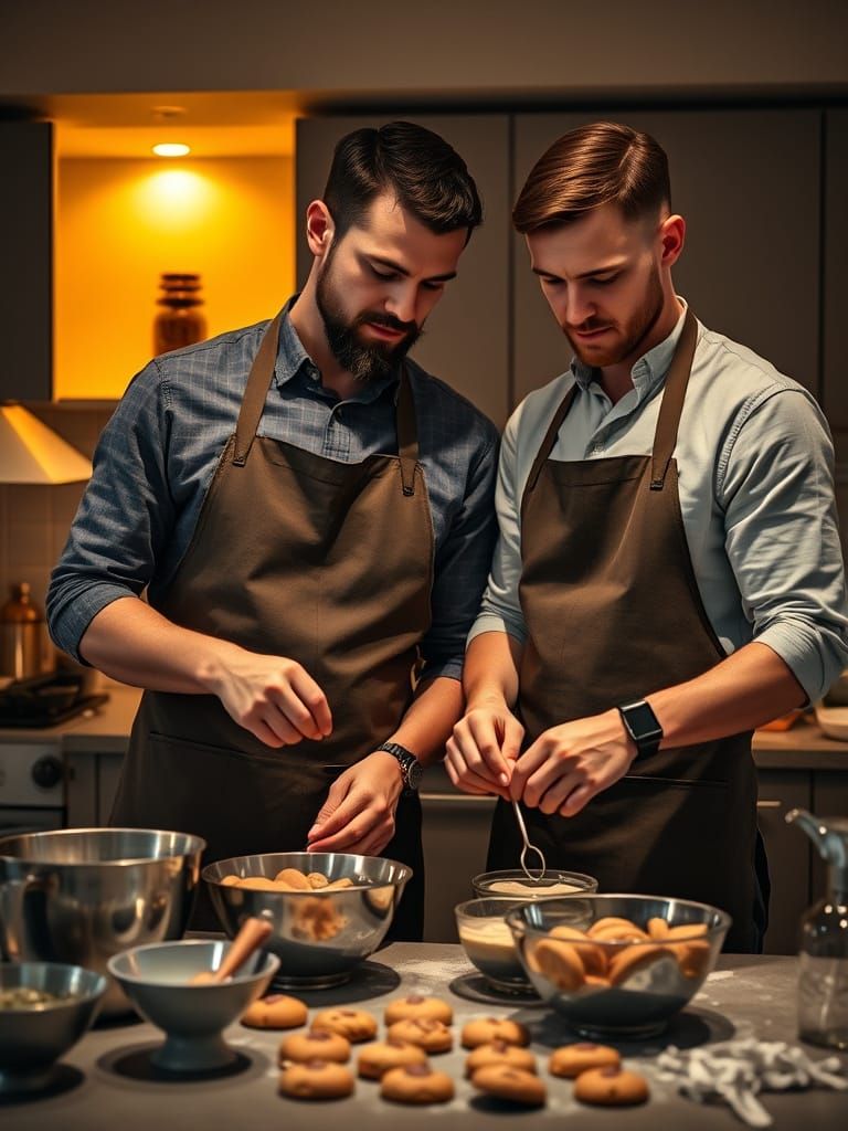 Quality Time - Two Handsome Men Bake Cookies in a Modern Kit...