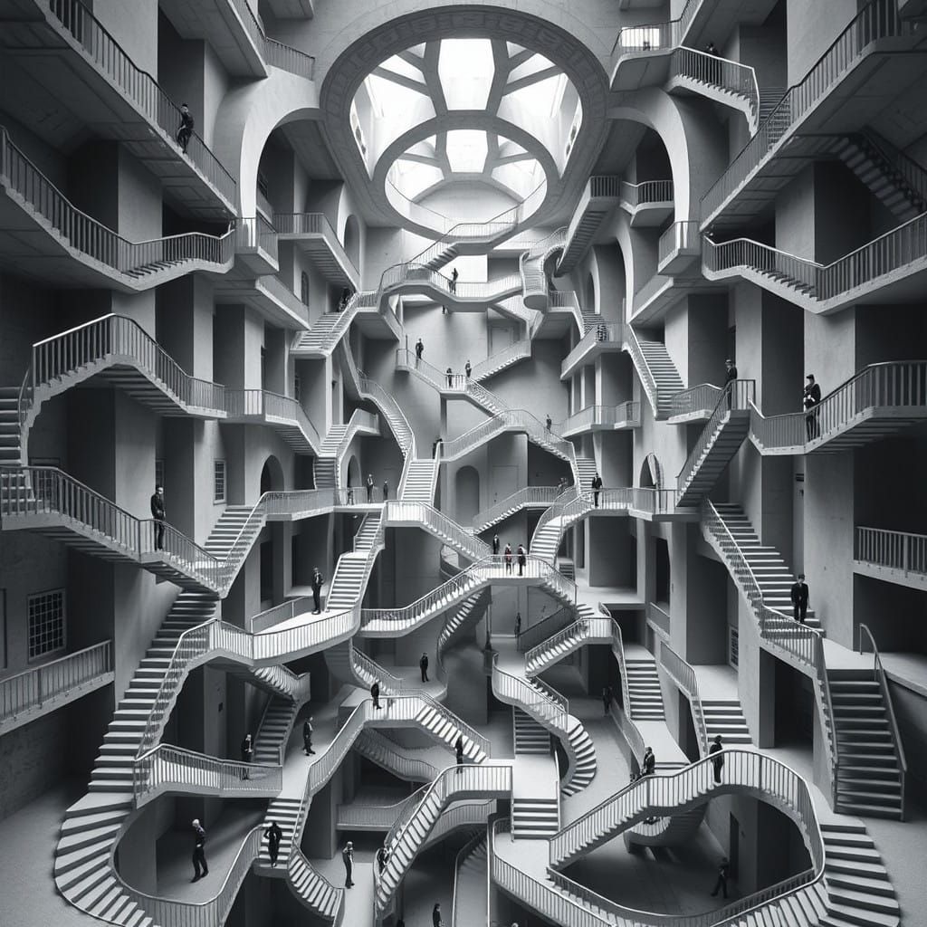 Architectural structure inspired by M.C. Escher's 'Relativity'