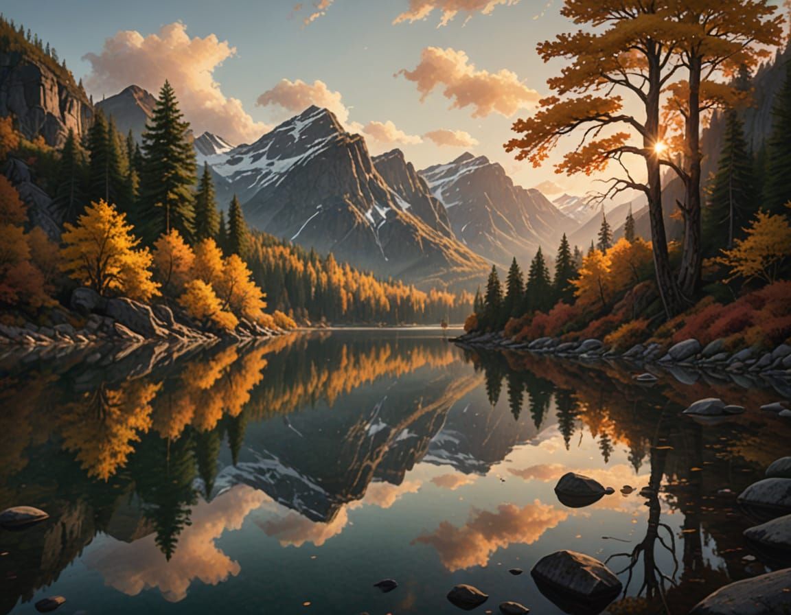 Cyborgs Gather Around Majestic Tree in Fiery Sunse... - AI Art