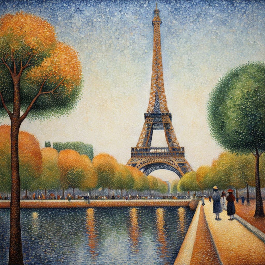 Eiffel Tower in Pointillism Style - AI Art