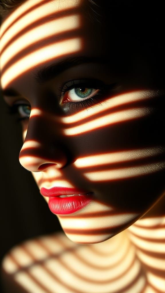 Black and white artistic portrait of woman's face with high-contrast ...