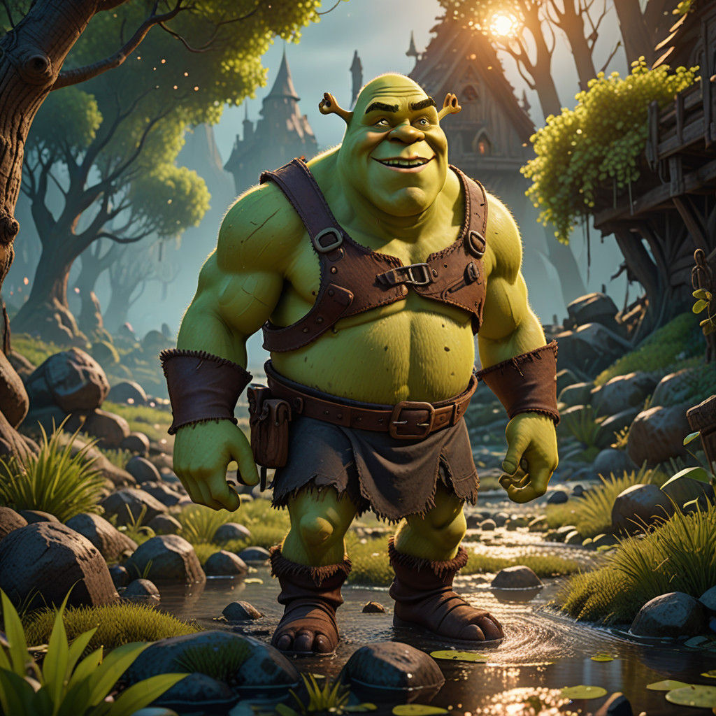 Shrek's Bittersweet Moment, Epic 3D Videogame Grap... - AI Art