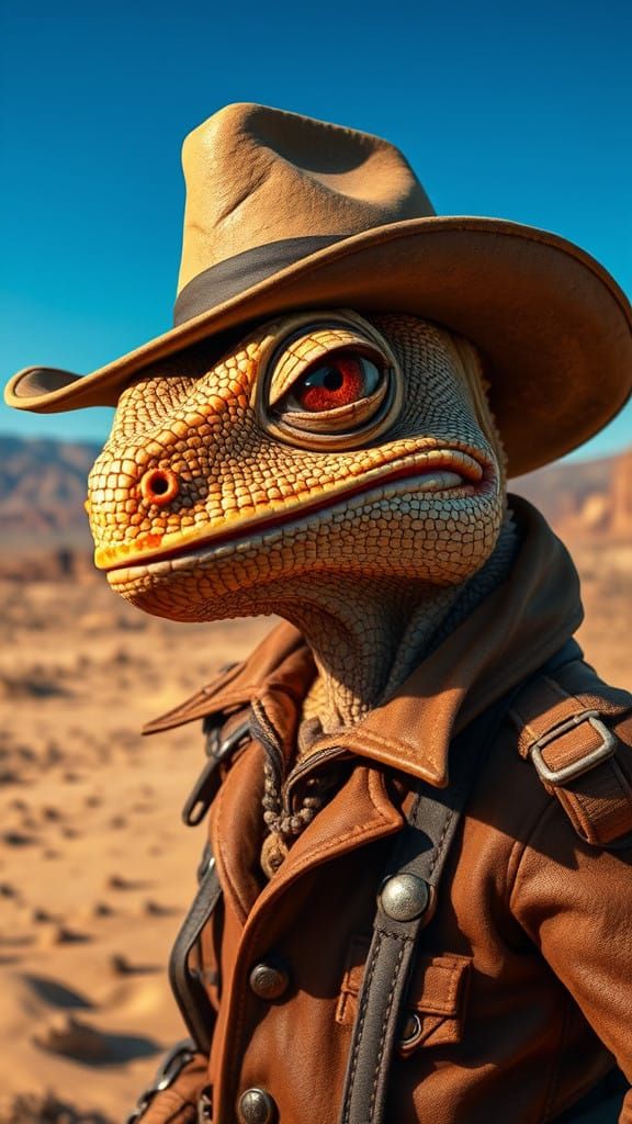 Stylized Rango-Inspired Chameleon Sheriff in Hyper... - AI Art