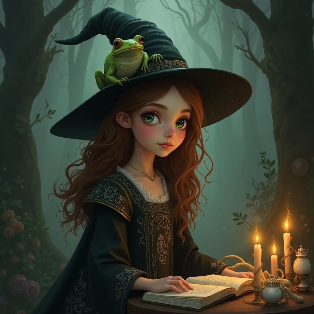 Whimsical Medieval Sorceress in Fantasy Forest - AI Art