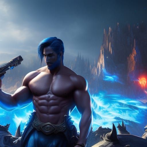 Blue!!! Shirtless handsome man - AI Generated Artwork - NightCafe Creator