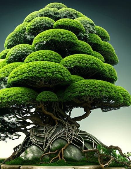 a bonsai treehouse in a tiny planet, Michael Kaluta, Aleksandr Kuskov, Christophe Heughe, Adobe ...
