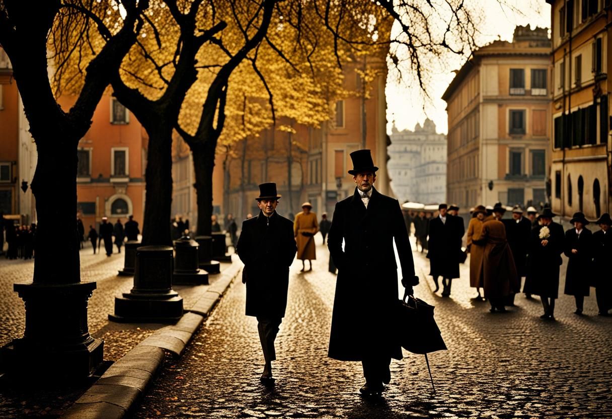 Autochrome In style of Saul Leiter, Gilded Age man walking, sidewalks ...